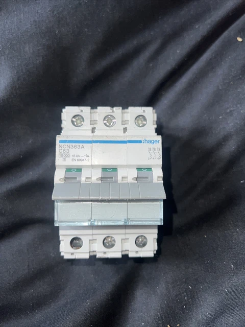 HAGER MCB 63 Amp Triple Pole 3 Phase Circuit Breaker Type C 63A NCN363A £20.00 - PicClick UK