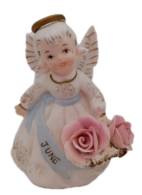 VINTAGE LEFTON JUNE Birth Month Angel With Blue Sash & Roses- With ...