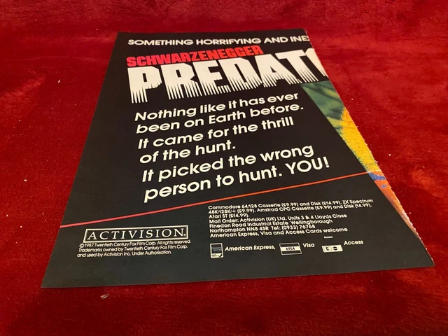 GAME20 COMPUTER GAME Advert 11X16 Arnold Schwarzenegger Predator ...