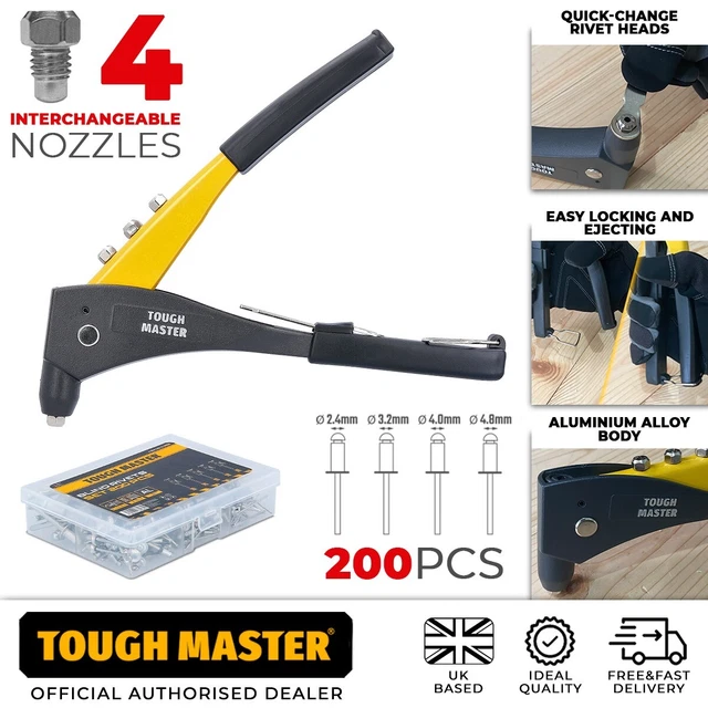 POP RIVET GUN Heavy Duty 4 Head Nozzle Hand Riveter Tool 3/32" - 3/16 ...