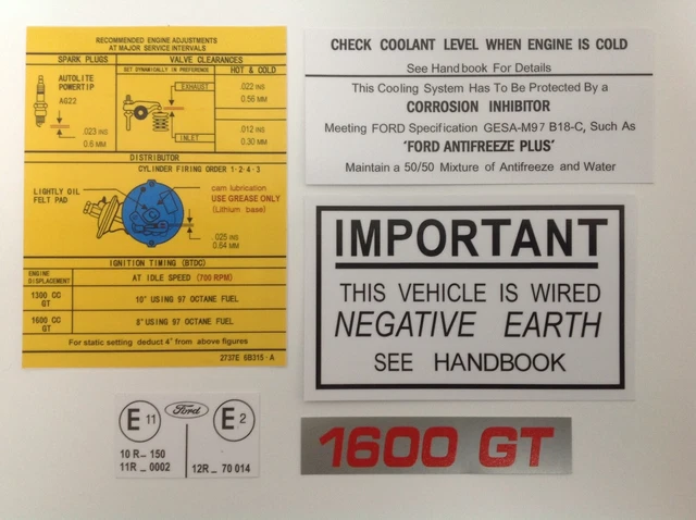 FORD CORTINA MK2 1600GT 1600E Under Bonnet Decal Set £13.74 - PicClick UK
