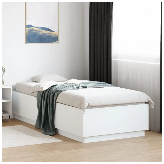 BED FRAME WHITE 200x200 cm Engineered Wood Plywood Slats Modern Design ...