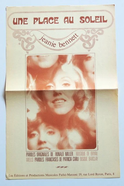 PARTITION SHEET MUSIC JEANNIE BENNETT : Une Place au Soleil * 70's ...