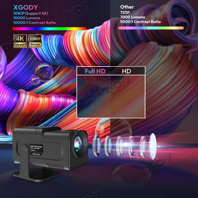 XGODY SMART BEAMER Mini Portable Projector 4K HD 1080P 10000 Lumen ...