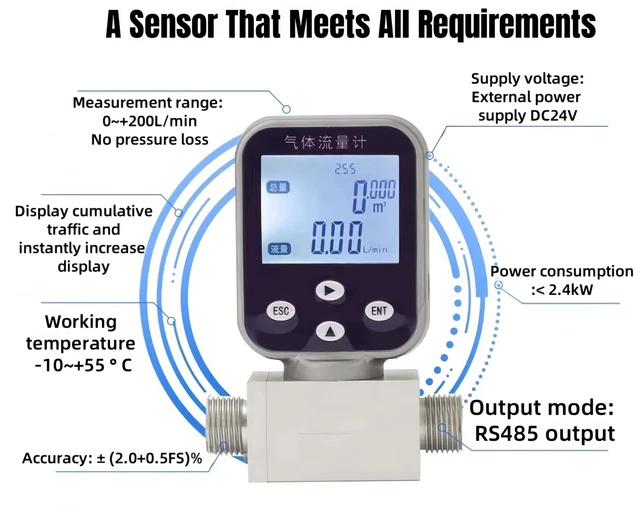 PORTABLE DIGITAL GAS Flow Meter Methane Propane Hydrogen Thermal Mass ...