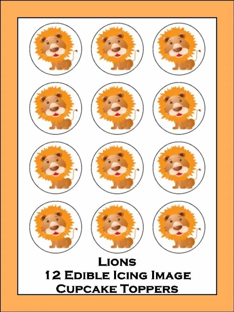 LION CUPCAKE TOPPERS Edible Icing Or Wafer Paper Birthday Cake ...