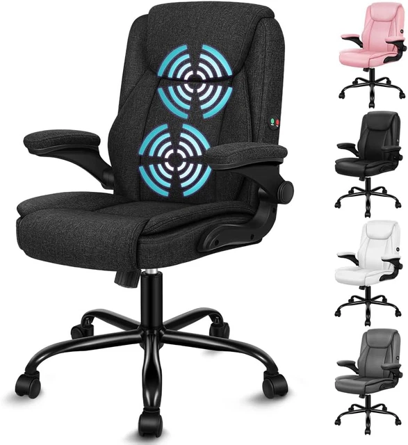 ERGONOMIC MASSAGE OFFICE Chair Mid Back with Flip-Up Armrest, Fabric ...