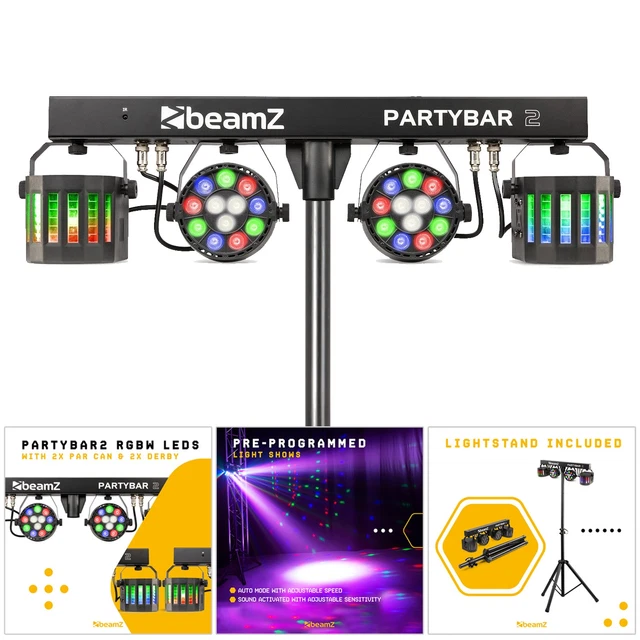 BEAMZ PARTYBAR2 DJ Disco Party LED Light Bar with Stand - Derby and PAR ...