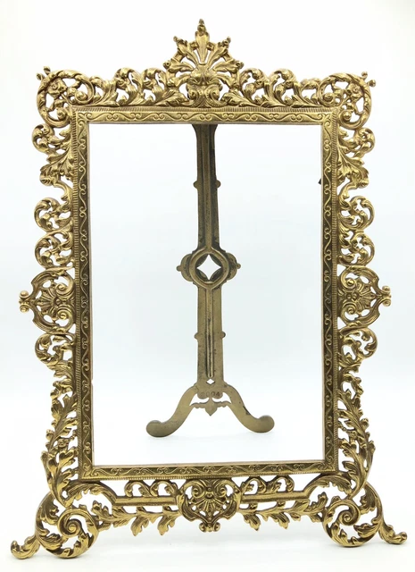 ORNATE GOLD FRAME Gold Gilt METAL STANDING FRAME Antique Table Top ...