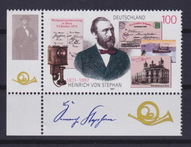 BUND 1912 ECKRAND links unten Todestag Heinrich v. Stephan 100 Pf postfrisch EUR 2,86 - PicClick DE