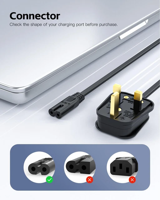 SUPERER 3M FIGURE 8 Power Cable UK, IEC C7 2-Pin Mains Lead, Long Power ...