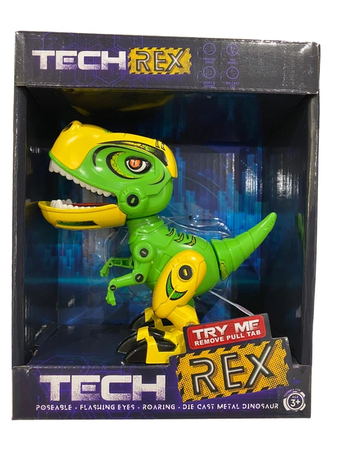 TECH REX DIECAST Metal Dinosaur-Roaring, Fully Moveable,Flashing Eyes ...