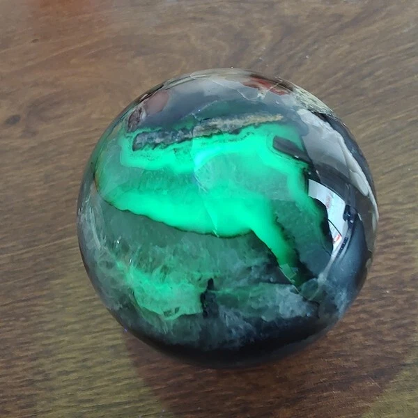 440G RARE NATURAL blue Volcanic Rock agate Sphere Quartz Crystal Ball ...