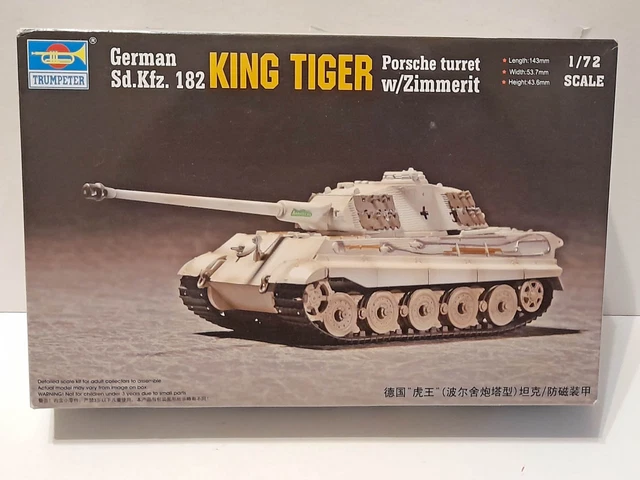 TRUMPETER 182 KING Tiger Tank Porshe Turret W/Zimmerit 1/72 Scale Model ...