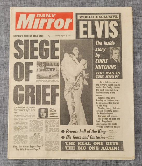 DAILY MIRROR 18 August 1977 Elvis Presley Death Thousand Grieve Newspaper £19.99 - PicClick UK