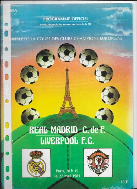 ORIGINAL PROGRAMME CHAMPIONS LEAGUE FINAL REAL MADRID v LIVERPOOL 1981 ...
