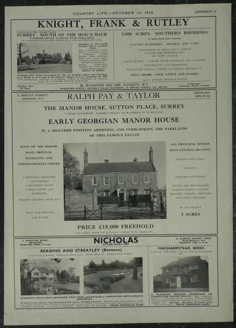 THE MANOR HOUSE Sutton Place Surrey Estate Agent Details 1958 1 Page ...