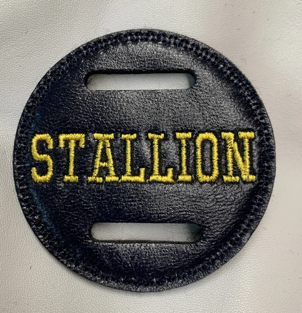 1X NAVY REAL LEATHER 7cm Bridle Disc With Yellow/gold stallion ...