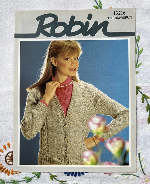VINTAGE KNITTING PATTERN Robin 13216 - Ladies Cardigan - 32-46” £1.53 ...