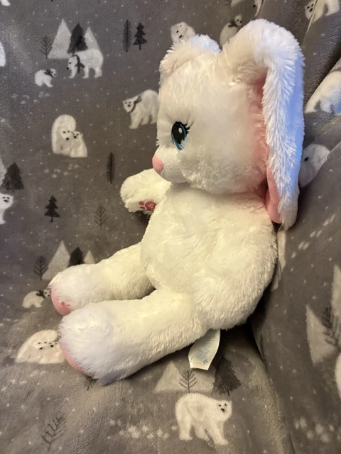 BUILD A BEAR White Bunny Rabbit Soft Toy 16” Plush Blue Eyes Pink Ears ...