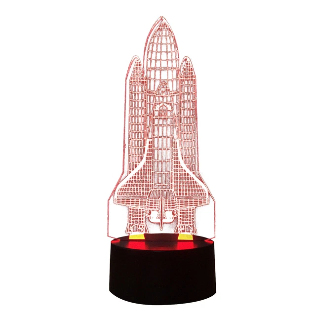 3D SPACE ROCKET Night Light 7-Color Changing LED W Remote Control Touch ...