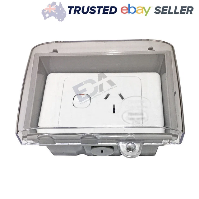 SINGLE 10 AMP Power Point Outlet GPO w/ Waterproof Clear Enclosure Lid ...