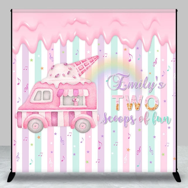 PINK ICE CREAM Truck Custom 2nd Birthday Backdrop $35.97 - PicClick AU