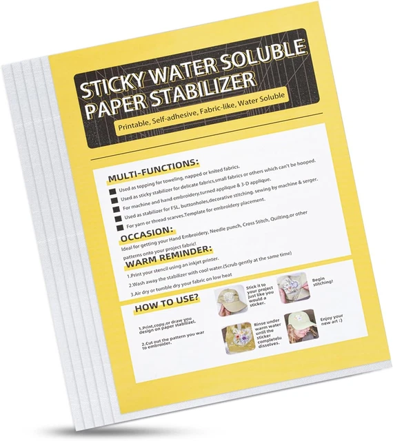 10 PCS (29.7X21CM) A4 Water Soluble Embroidery Paper, Stick and Stitch ...