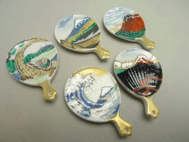 KYO KIYOMIZU YAKI Hashioki Japanese chopstick rest Mt.Fuji Uchiwa fan ...