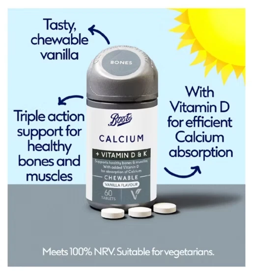 BOOTS CALCIUM + Vitamin D & K Chewable 60 Tabs x 2 tubs £6.99 - PicClick UK
