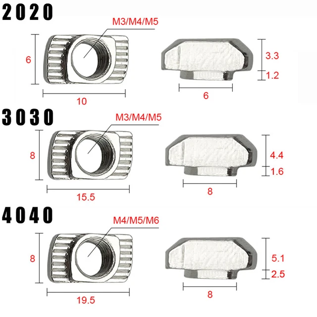 M3 M4 M5 M6 M8 Drop in Tee T-nut T-slot for Aluminium Profile Extrusion ...