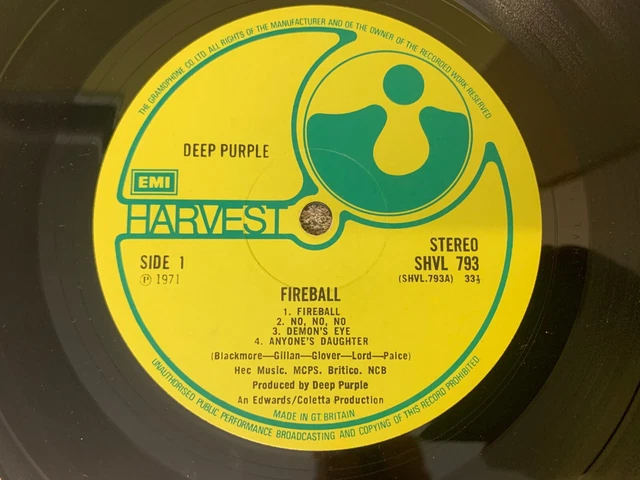 DEEP PURPLE FIREBALL A2 B3 + Insert + Inner Textured Sleeve Rare ...
