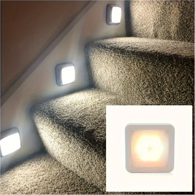 LED MOTION SENSOR Lights PIR Wireless Night Light Battery Cabinet Stair ...