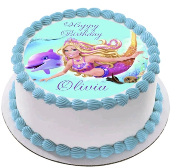 BARBIE MERMAID WITH Dolphin Birthday Personalised Icing Cake Topper ...