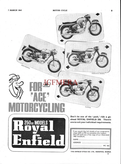 ROYAL ENFIELD RANGE of 250cc Motor Cycles ADVERT Vintage 1963 Print Ad 694/67 £2.97 - PicClick UK