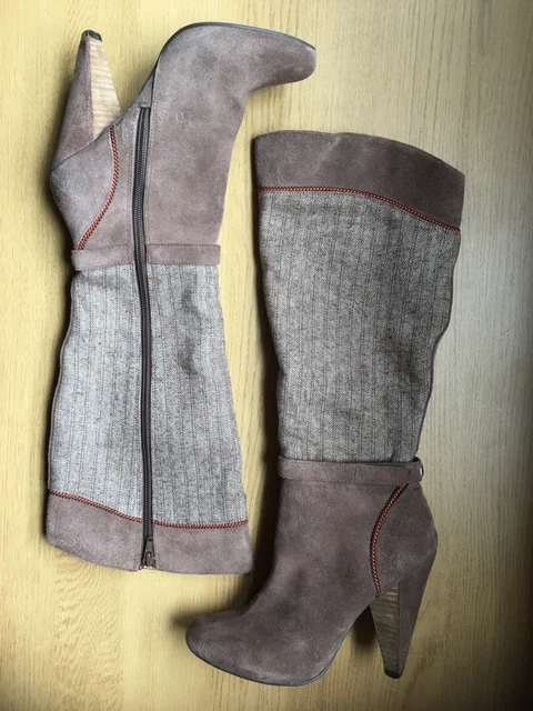 RUBY SHOO BOOTS Brown Suede Tweed Knee High Heels Zipped Closure UK 4 EU 37 £23.50 - PicClick UK