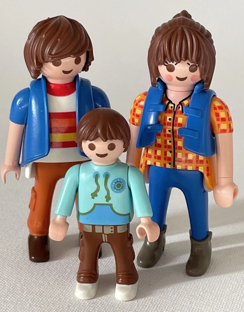 PLAYMOBIL FIGURES- FAMILY Mum Dad and Boy Brown hair- People Dollhouse ...