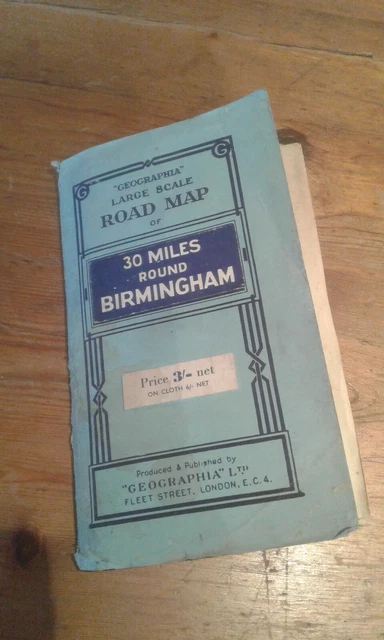 VINTAGE GEOGRAPHIA ROAD map 30 miles Round Birmingham £8.00 - PicClick UK