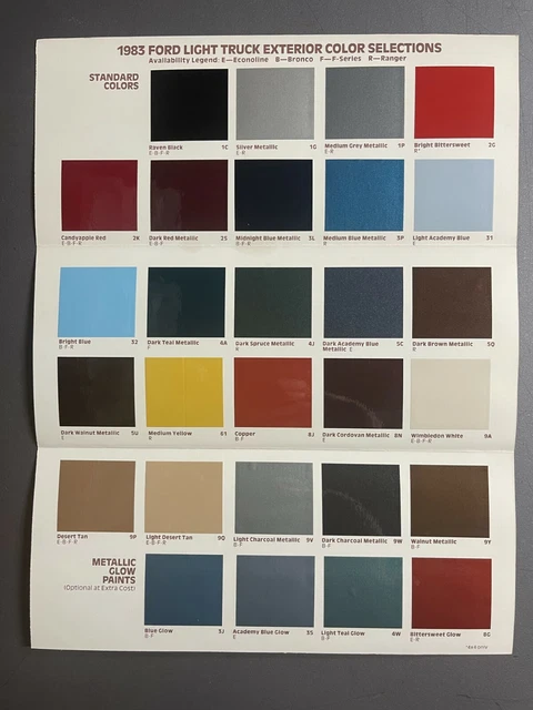 1983 FORD LIGHT Truck Color Chart Showroom Sales Folder, Brochure RARE ...
