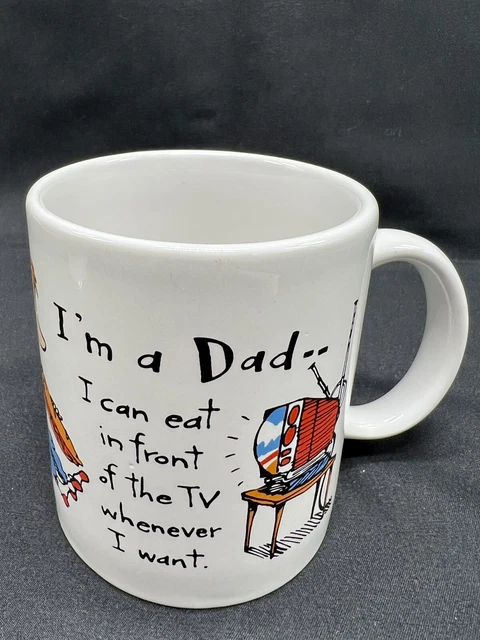 MUG CUP HALLMARK DAD Handle SIGNED AHERN COMIC TV Quote Eat Couch Dog ...