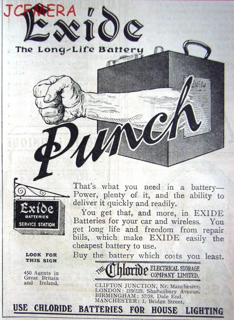 CHLORIDE 'EXIDE' LONG-LIFE Car Batteries Advert : Small 1924 Print AD £ ... CHLORIDE 'EXIDE' LONG-LIFE Car Batteries Advert : Small 1924 Print AD £ ...