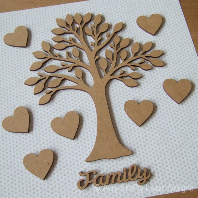 WOODEN MDF FAMILY Tree Craft Blank Laser Cut 7 Hearts Word Family £3.95 ...