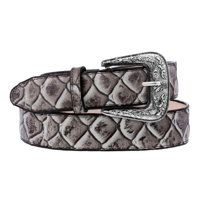 NATURAL WESTERN COWBOY Leather Belt Pirarucu Fish Print Dress Buckle ...