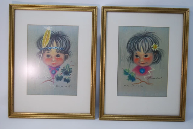 VINTAGE MONTE MONTEGUE Flagg Indian Native American Children Prints ...