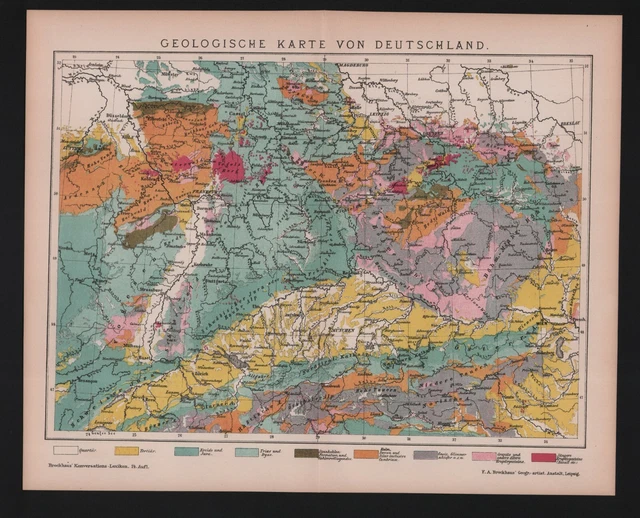 MAP MAP 1892: Geological map of Germany. £13.06 - PicClick UK