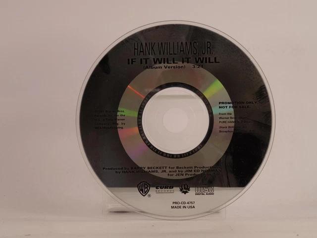 HANK WILLIAMS JR. IF IT WILL IT WILL (ALBUM) (F3) 1 Track Promo CD ...