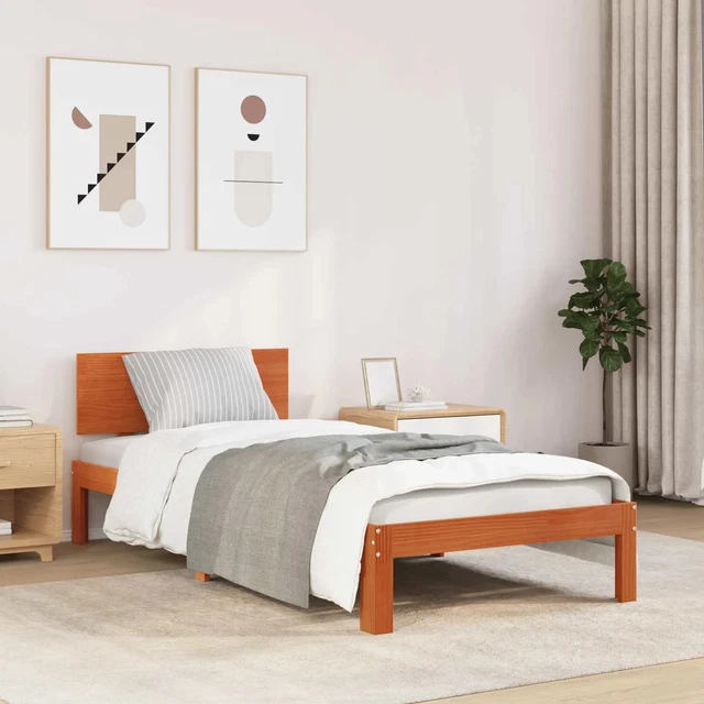 BED FRAME WITH Headboard Wax Brown 70 x 190 cm Solid Pine Wood vidaXL £ ...