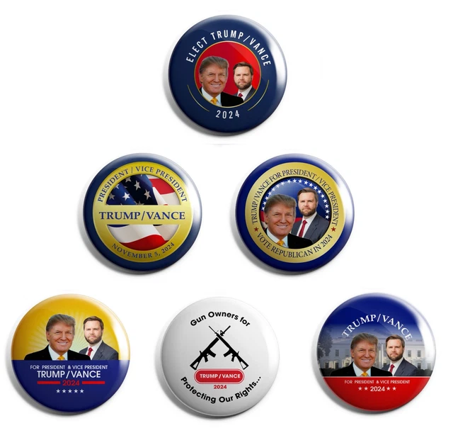 DONALD TRUMP / J.D Vance Campaign Button Set of 6 (DV-24-SET2) £11.92 ...