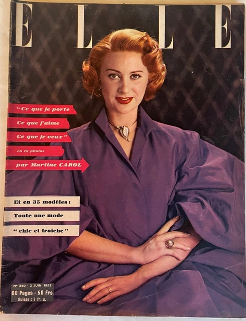 ELLE MAGAZINE N° 340 du 2 Juin 1952 ancienne revue de mode couture ...