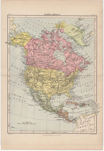 C1895 MAP OF North America antique vintage Britannica 9th £6.00 ...
